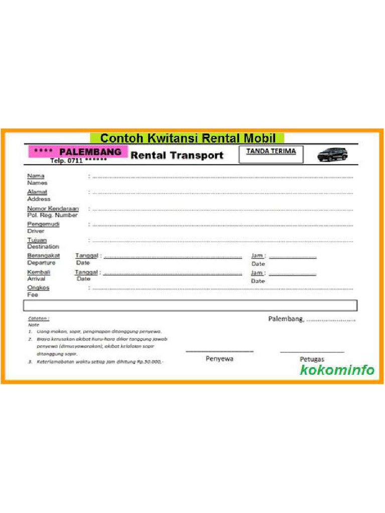 Contoh Kwitansi Rental Mobil | PDF