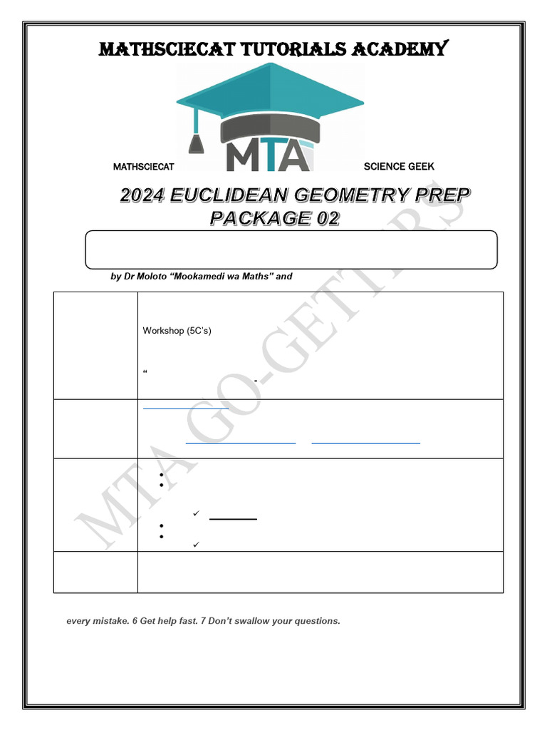Mta L Euclidean Geometry Gr12 2024 Package 2 | PDF