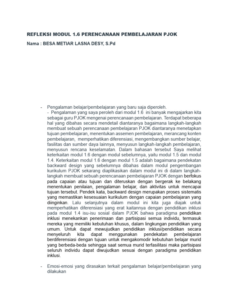 Refleksi Modul 1.6 - Besa MLD | PDF