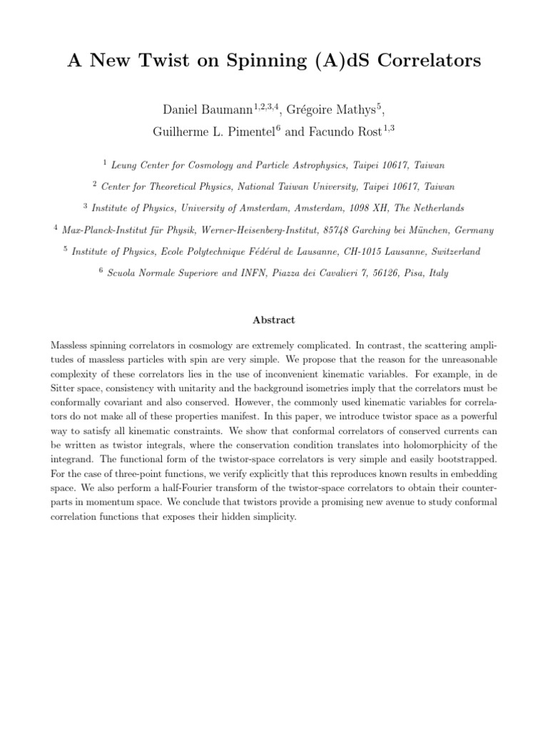 A New Twist On Spinning (A) DS Correlators: Daniel Baumann, GR Egoire ...