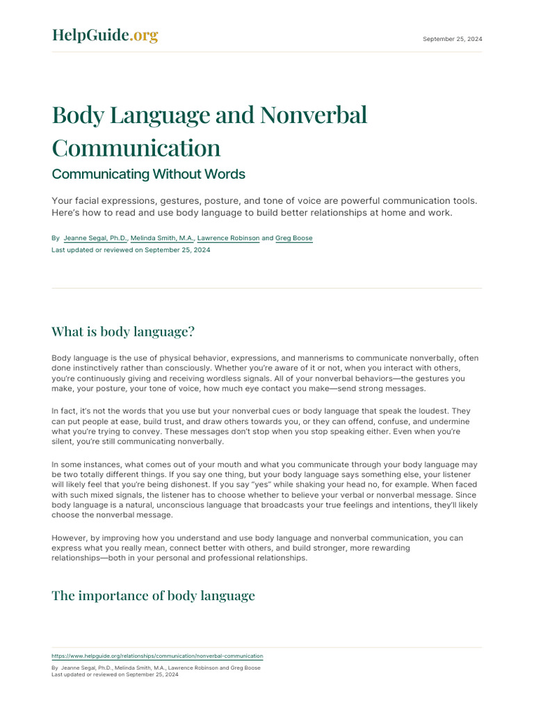 Body Language and Nonverbal CommunicationCommunicating Without Words | PDF