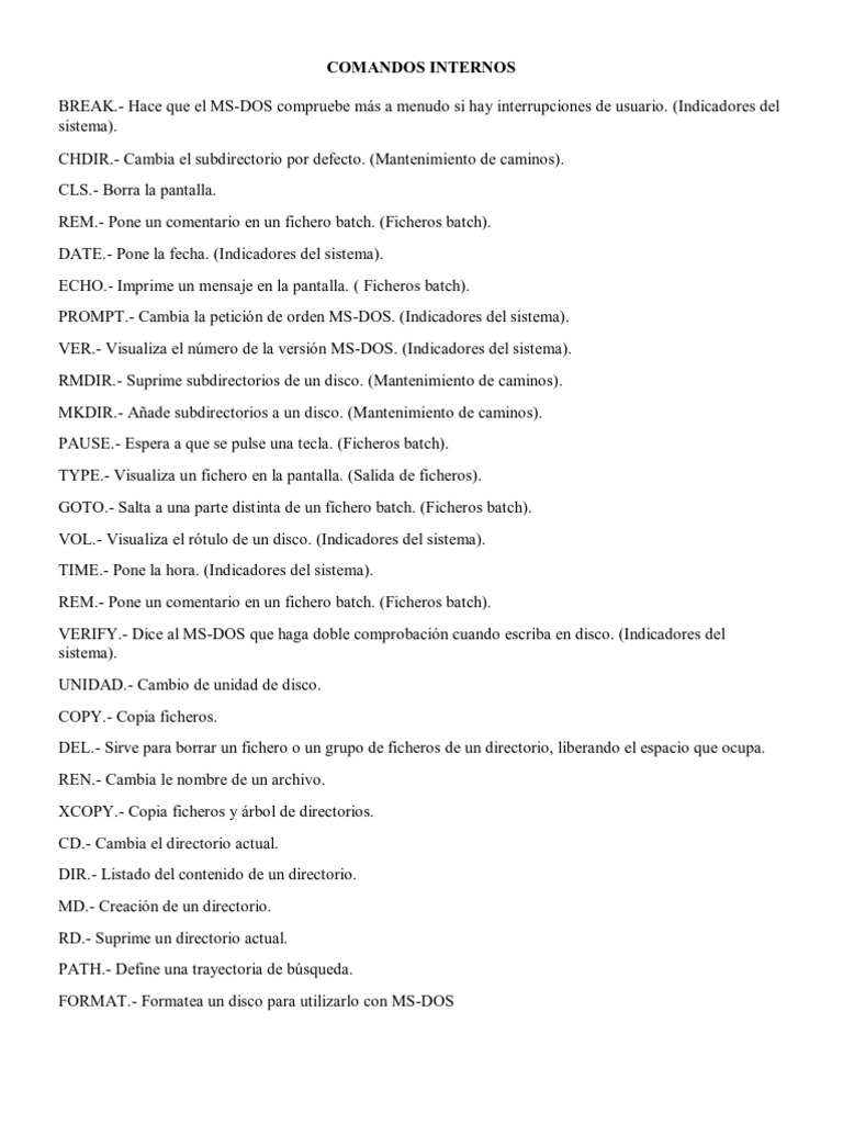 COMANDOS INTERNOS y Externos de Msdos | PDF