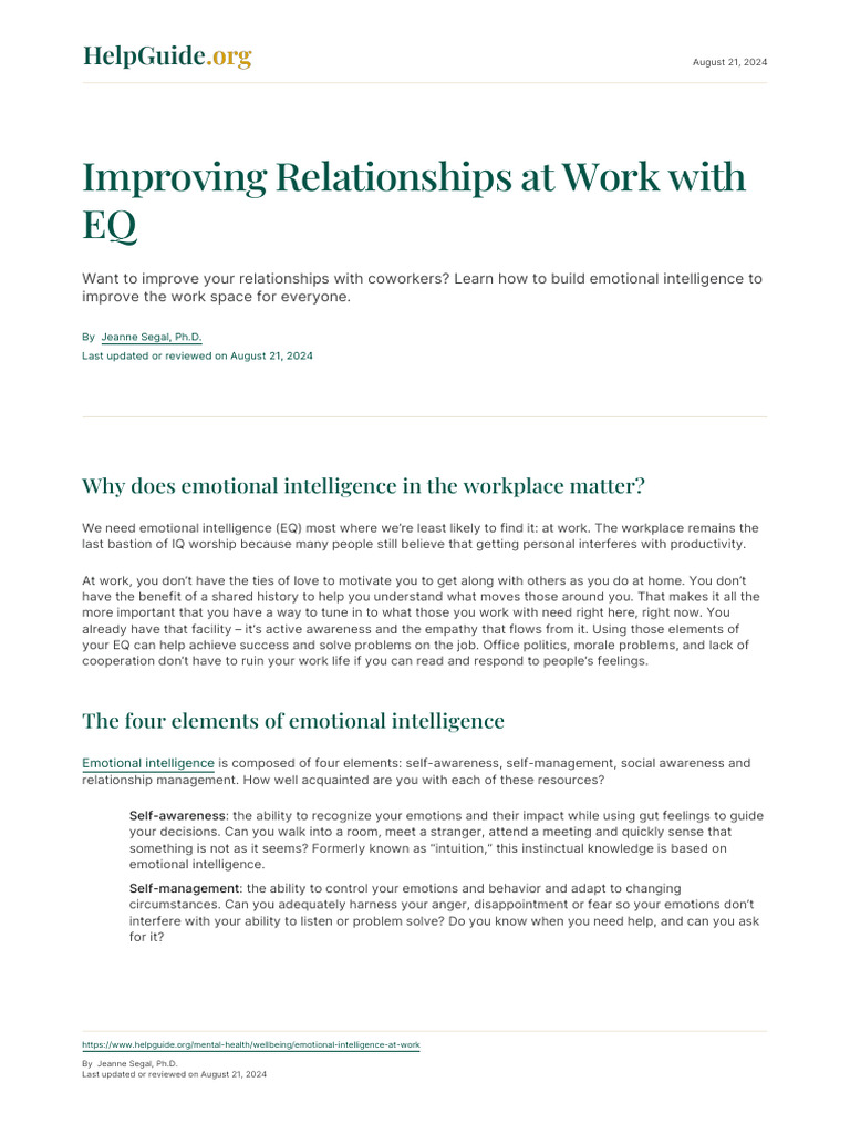 Improving Relationships at Work With EQ | PDF