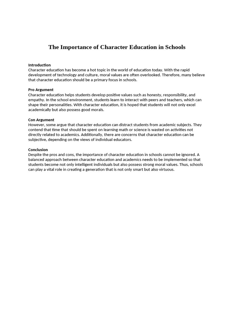 Discussion Text The Importance of Character Education in Schools | PDF