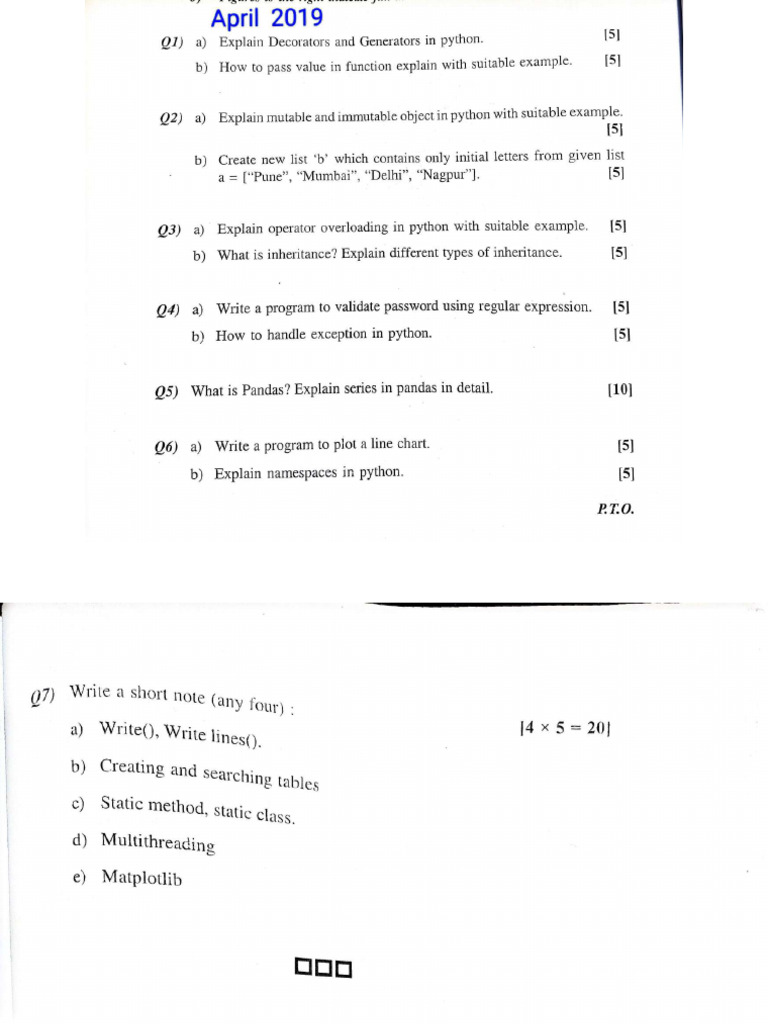 Python Previous Exam Question Papers_compressed | PDF