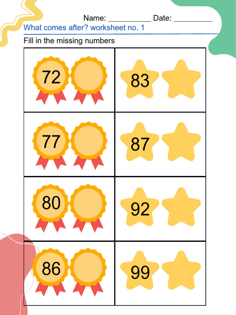Before, After, Between Numbers Worksheet | PDF