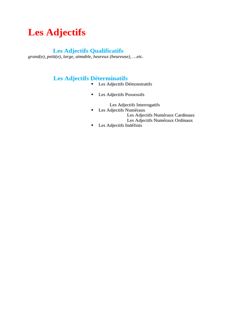 Les Adjectifs | PDF