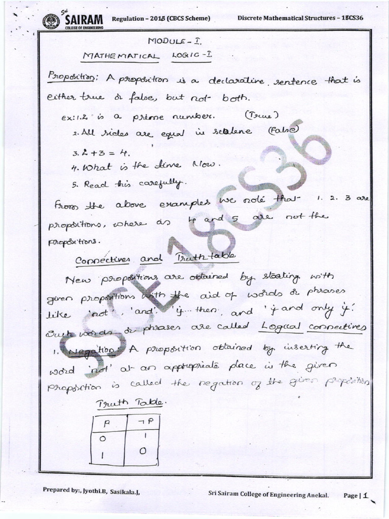 Discrete Mathematical Structures - 18CS36 Module-I | PDF