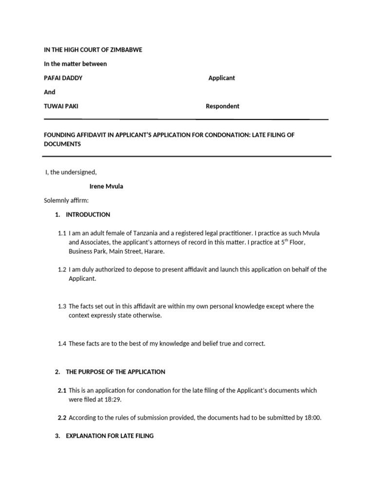 FOUNDING AFFIDAVIT - Condonation | PDF