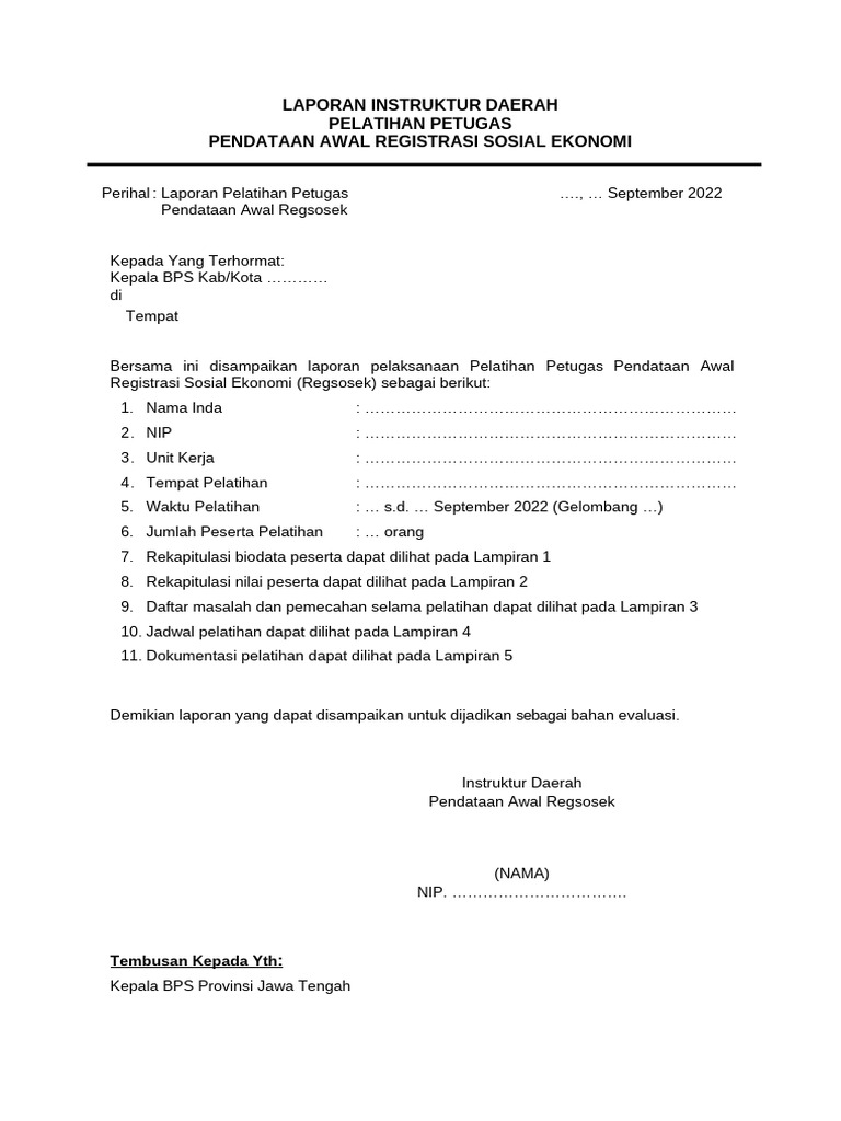 Template Laporan Inda - Pelatihan Petugas Regsosek 2022 | PDF