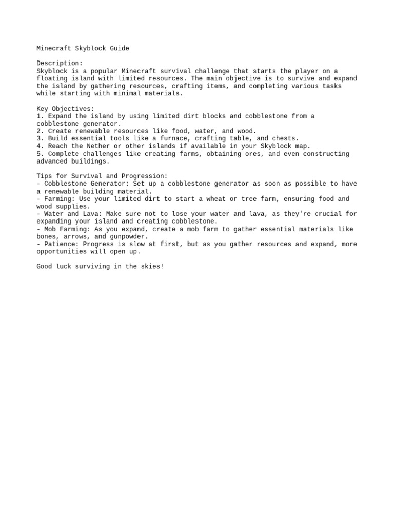 Minecraft Skyblock Guide | PDF