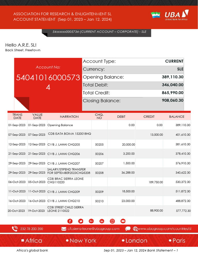 ARE SL BANK STATEMENT | PDF