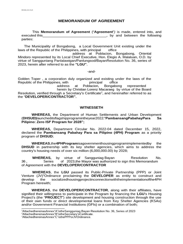 Memorandum of Agreement | PDF