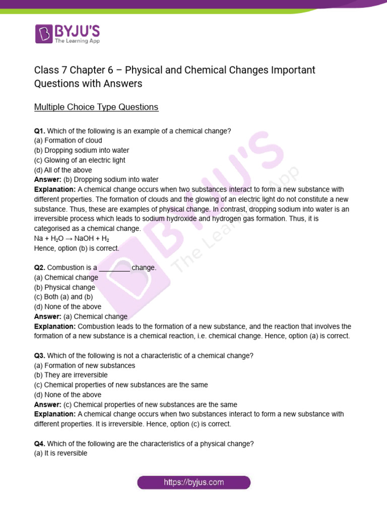 Chapter-6-Physical-and-Chemical-Changes-Important-Questions.docx | PDF