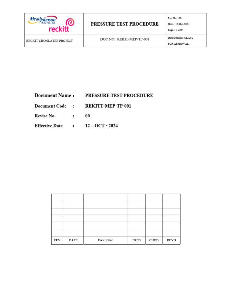 Piping Pressure Test Procedure - 001 | PDF