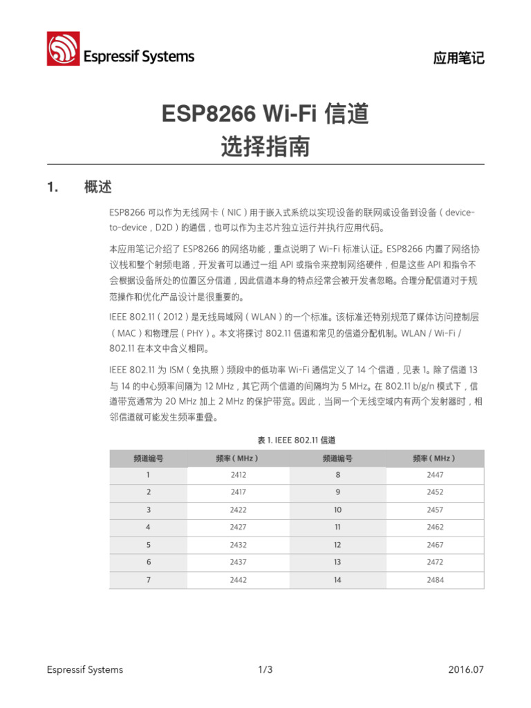 ESP8266 Wi-Fi信道选择指南-v1.0 | PDF