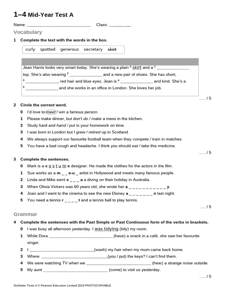 Mid Year Test 1 4 A Word | PDF