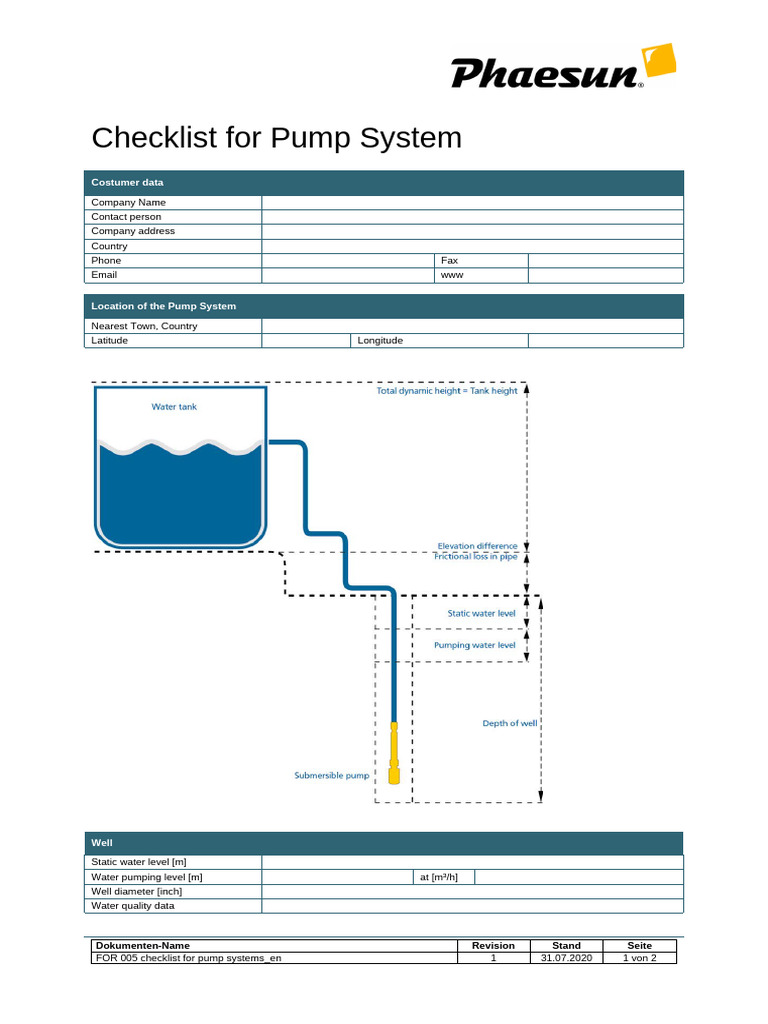 FOR 005 Checklist For Pump System en | PDF