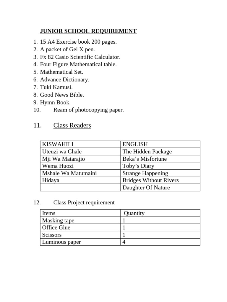 Junior School Requirement | PDF