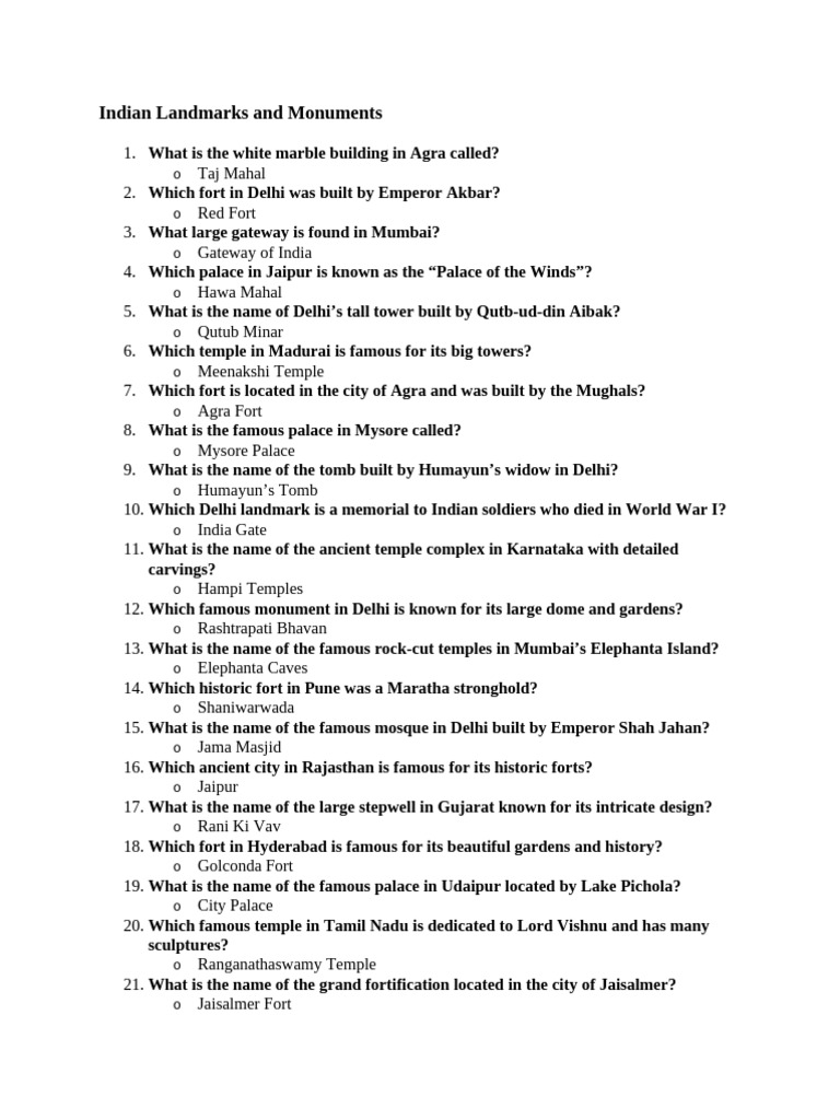 Famous Landmarks and Monuments | PDF | Social Science | Art