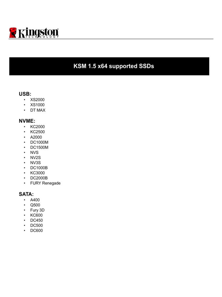 KSM 1 5 x64 Supported SSDs | PDF