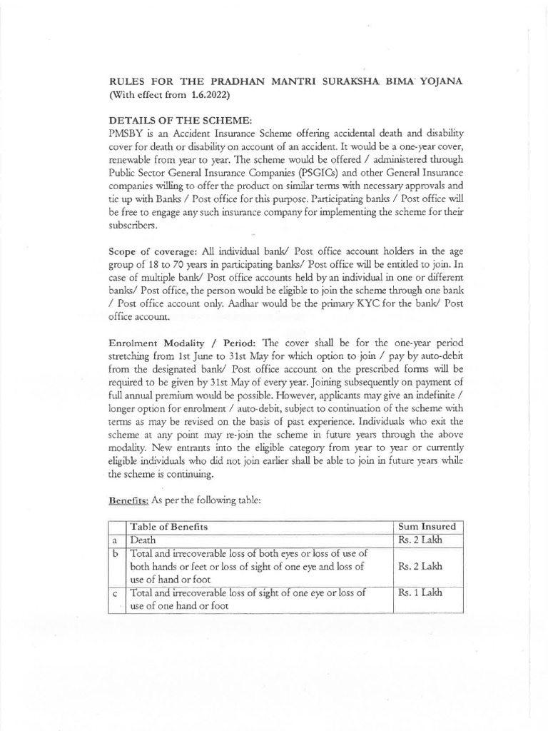 PMSBY Rules | PDF