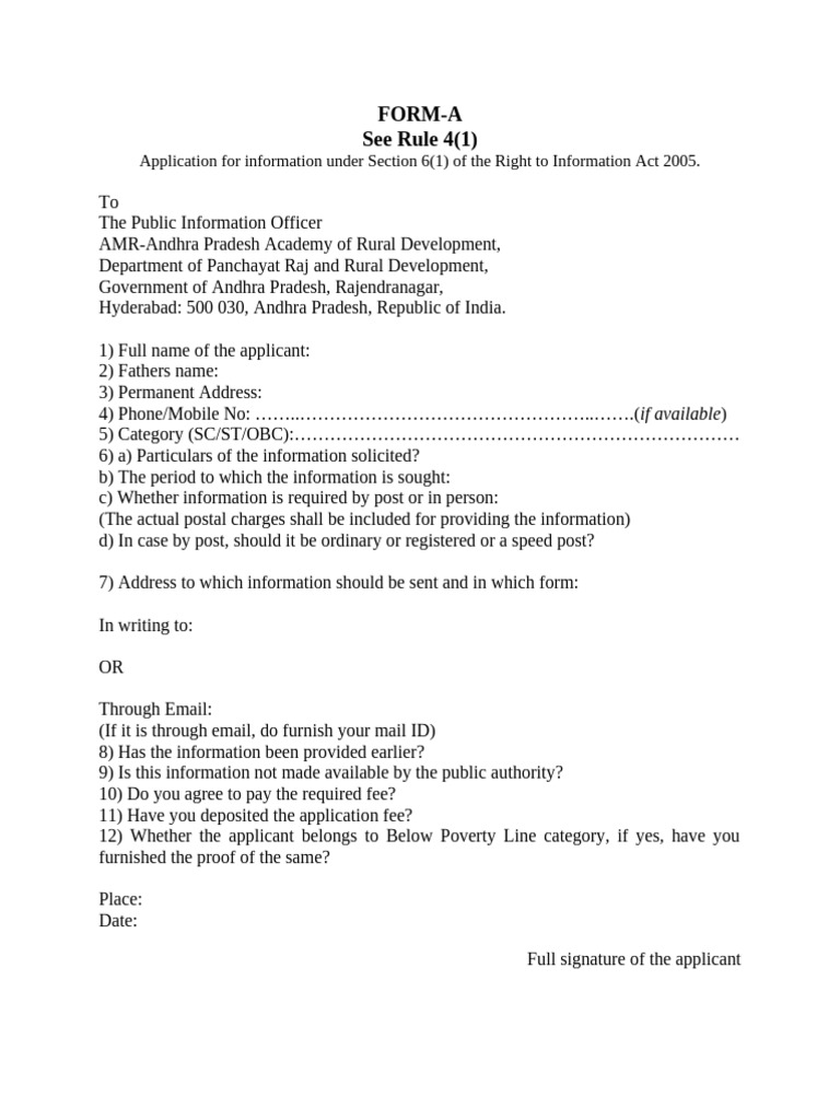 Rti Application Form | PDF