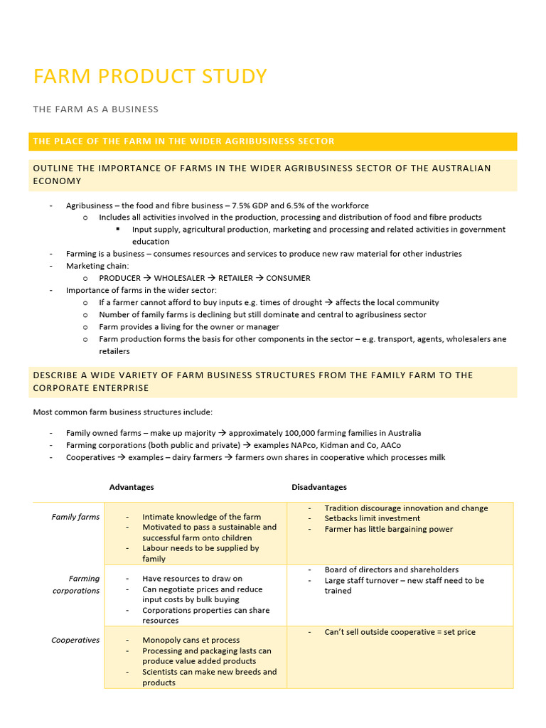 Agriculture Farm Product Study Sample | PDF