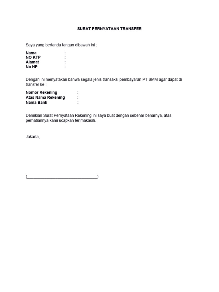 Surat Pernyataan Transfer New | PDF