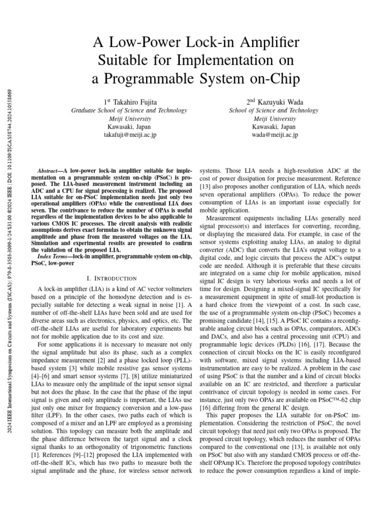 A Low-Power Lock-In Amplifier Suitable For Implementation On A Programmable System On-Chip | PDF