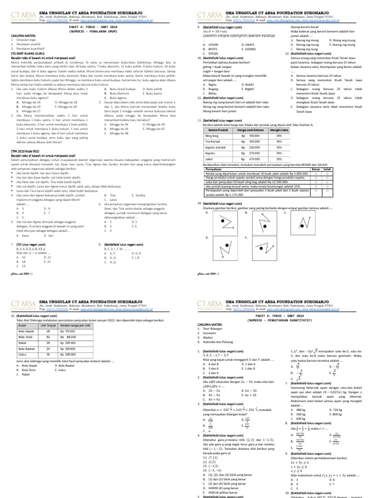 PAKET04 - Paket Numerik SNBT 2024 For siswa | PDF