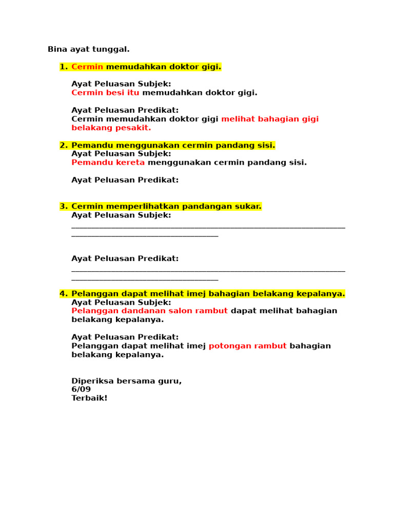 Bina Ayat Tunggal Subjek Dan Predikat BM T6Z | PDF