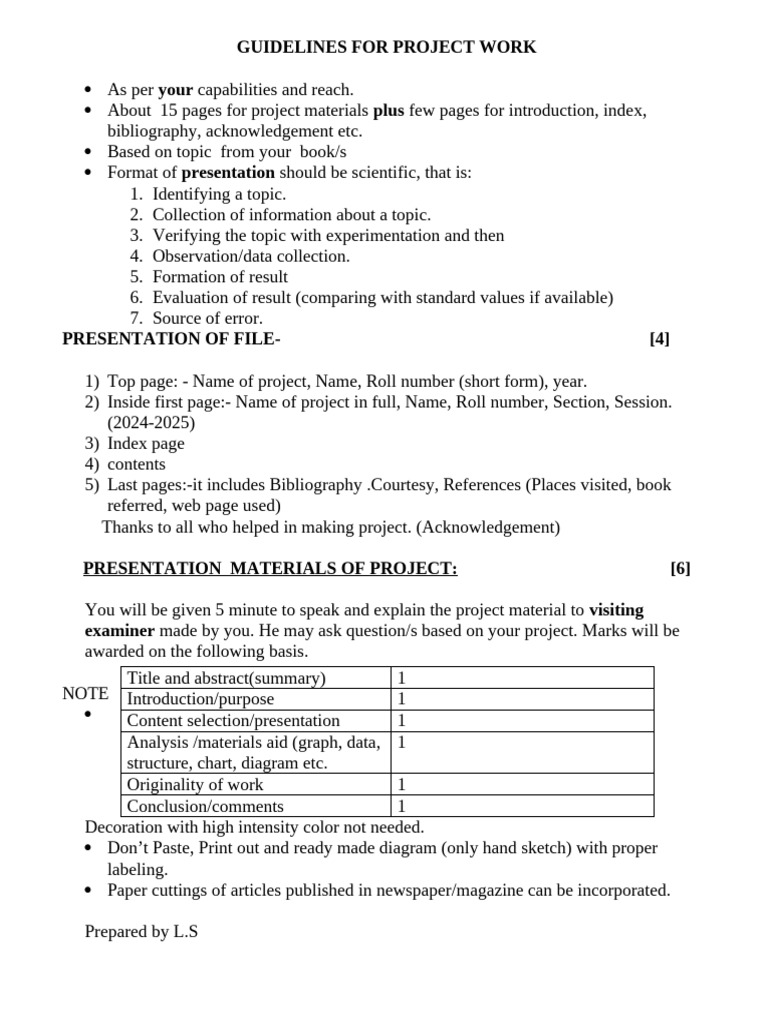 Guideline for Project Work | PDF