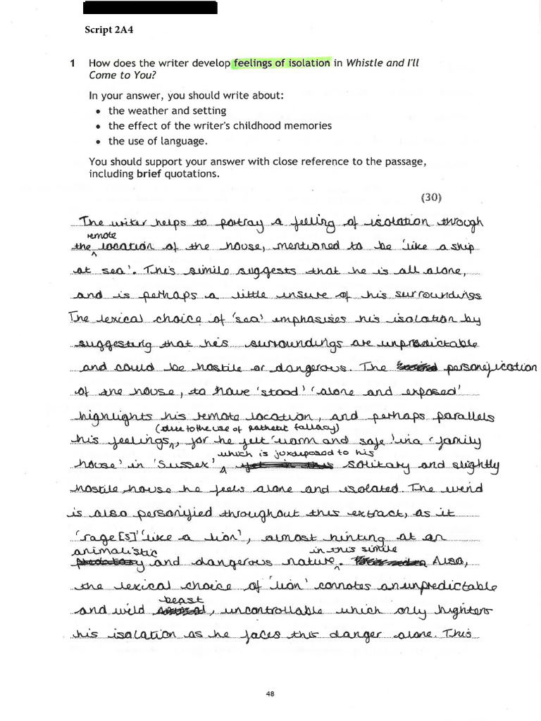 Sample Student Answer - Whistle and I'll Come To You | PDF