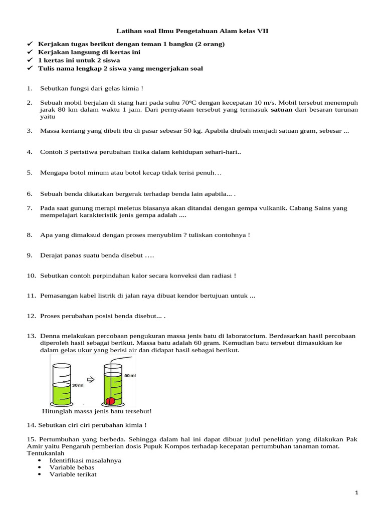 Latihan Soal Ipa Kelas 7F, 7a, 7C, 7B | PDF