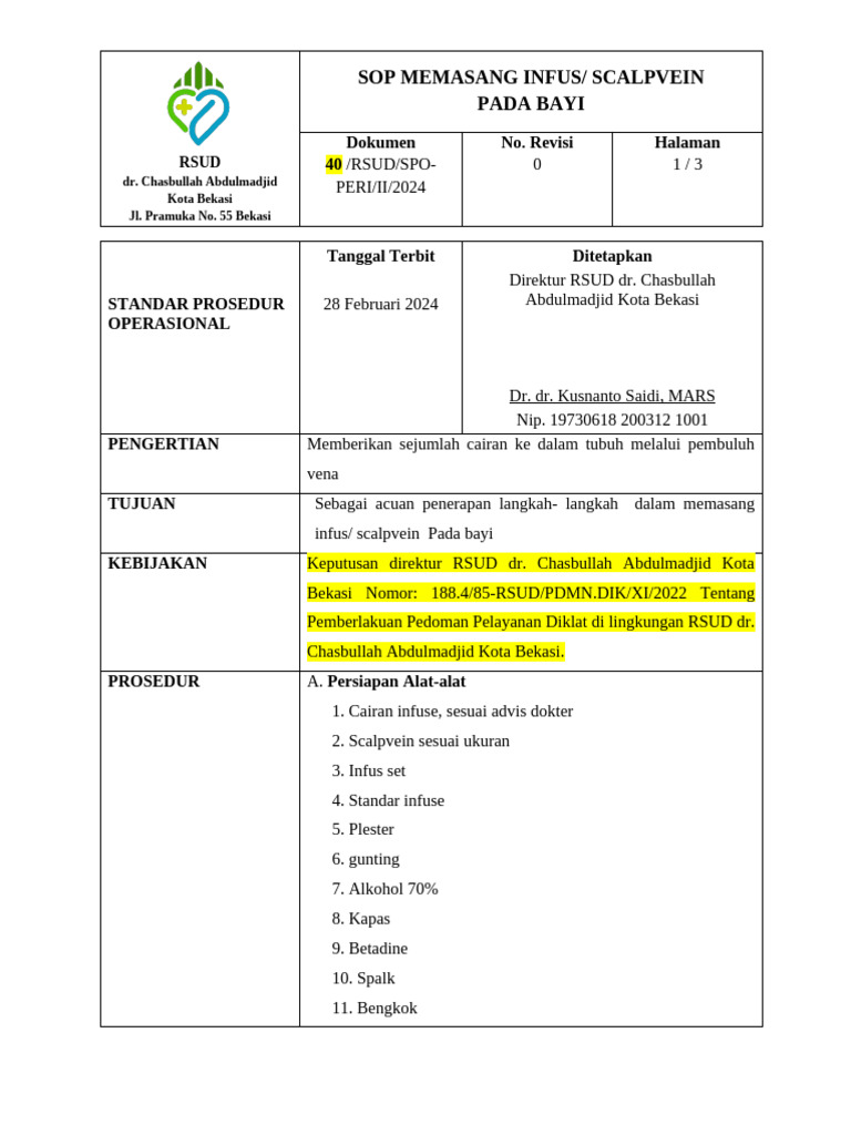 Sop Memasang Infus Scalpvein | PDF