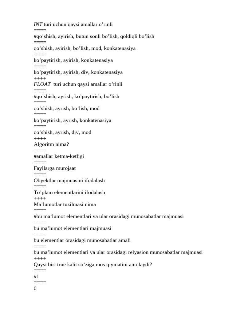 1kurs Test Algoritmlash | PDF