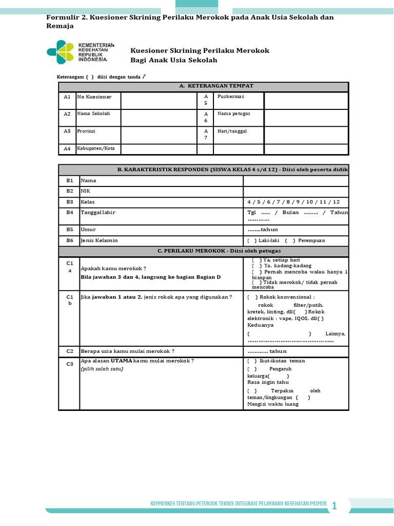 Skrining Merokok Anak Sekolah_KMK 2015 | PDF