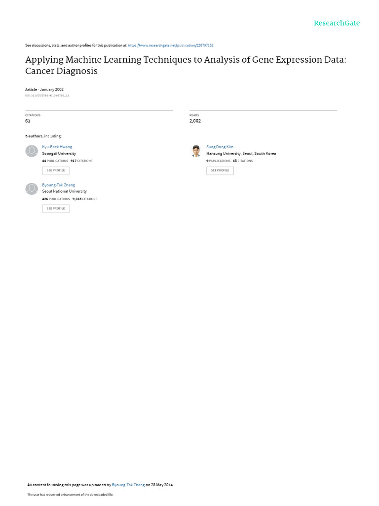 Applying Machine Learning Techniques To Analysis o | PDF