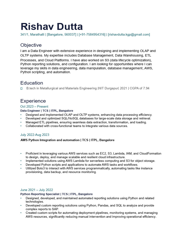 Rishav Dutta: Objective | PDF