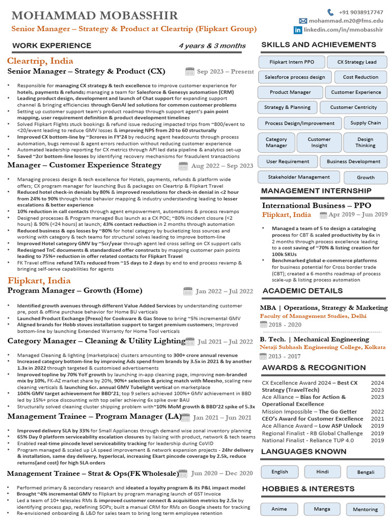 Mohammad - Mobasshir - Sep - One Pager | PDF