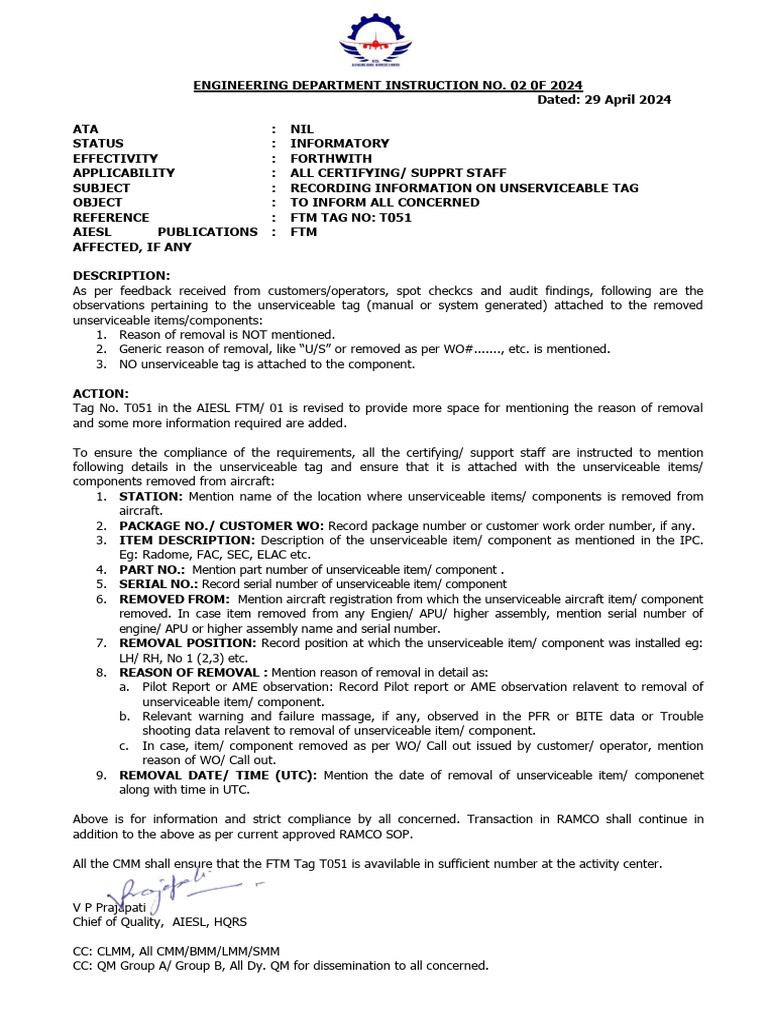EDI 02 of 2024 RECORDING INFORMATION ON UNSERVICEABLE TAG | PDF