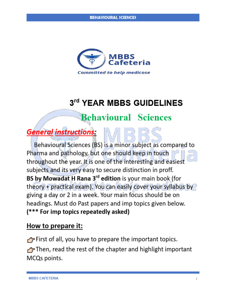 Behavioural Science Guidelines 2023 BY MBBS CAFETERIA | PDF
