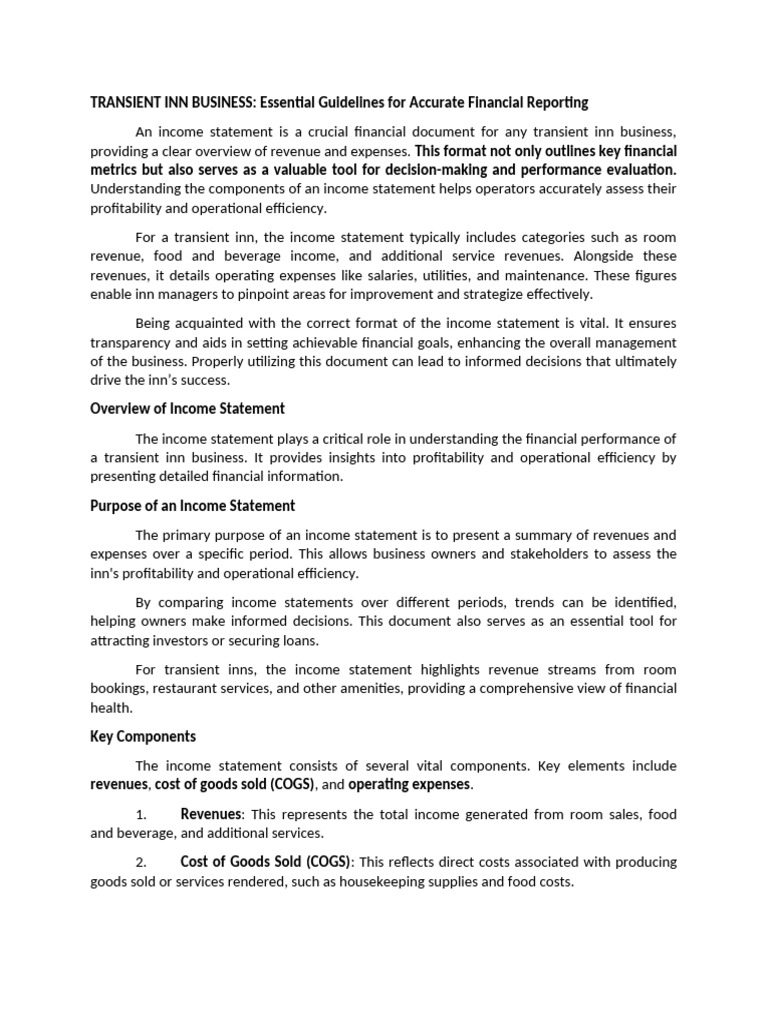 Transient Inn Business | PDF