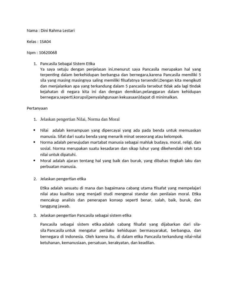 Dini Rahma Lestari - 1sa04 - 10620068 - Pancasila M9 | PDF