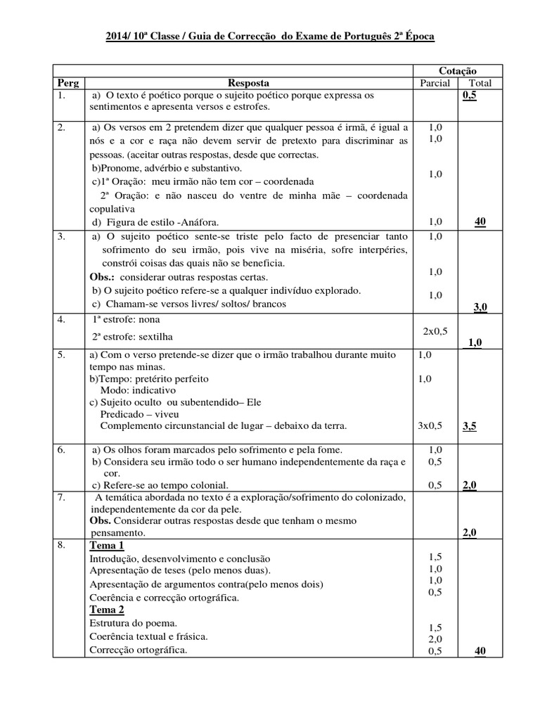 Guia Portugues 2aep. 10aclas 2014 | PDF