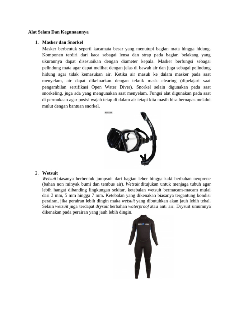 Alat Selam Dan Kegunaannya | PDF