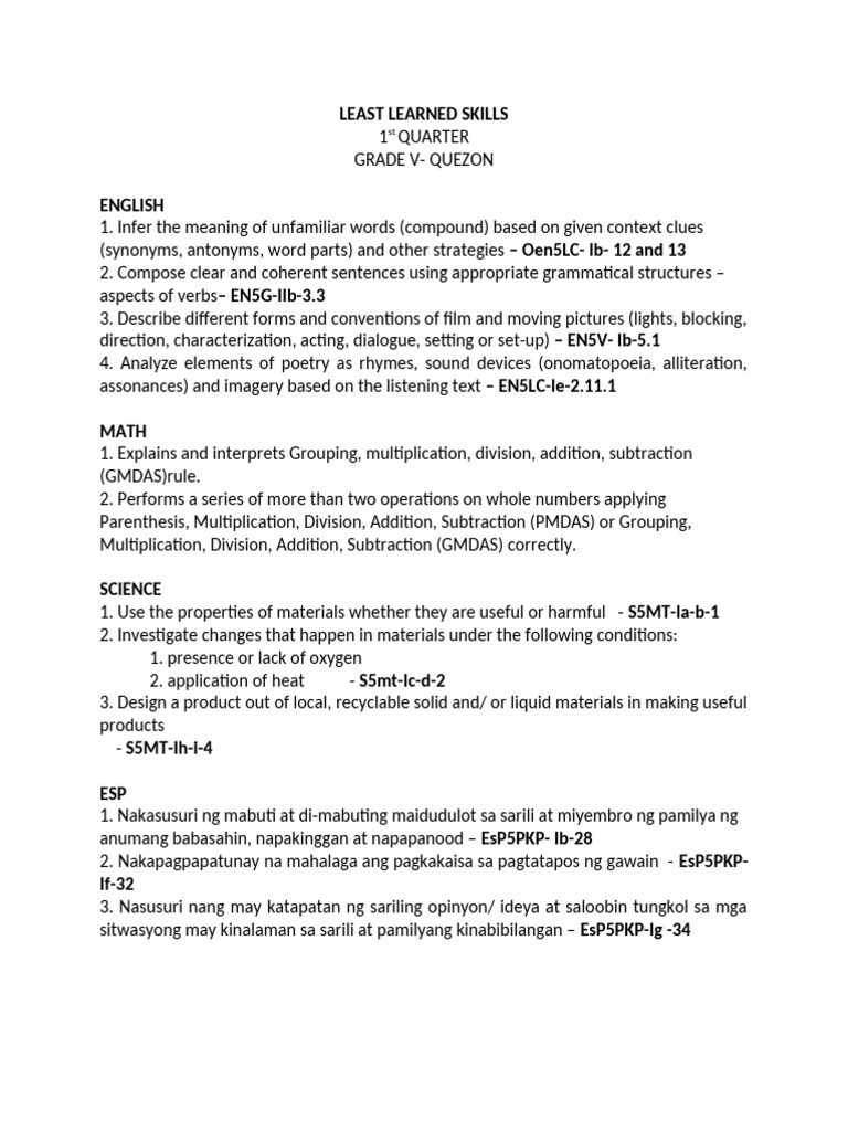 Least Learned Skills | PDF | Estudios de idiomas extranjeros | Ciencia y matemáticas