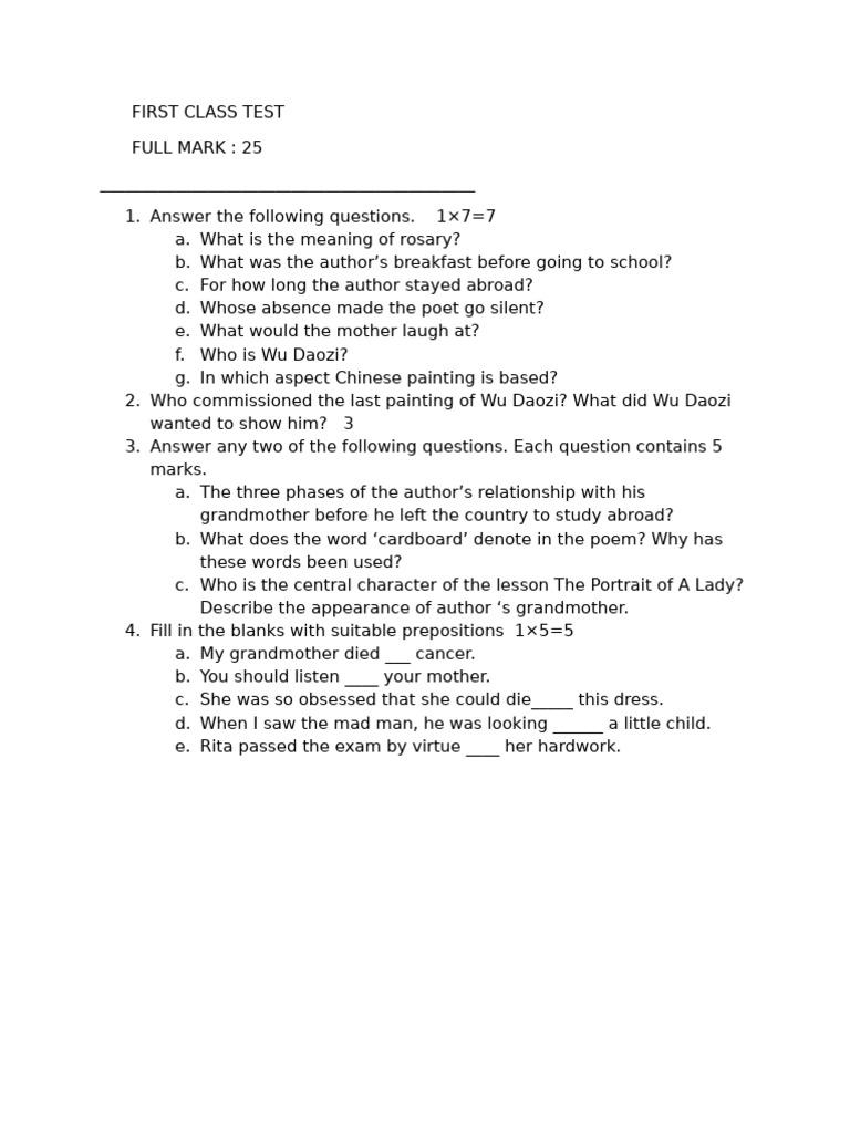 Class11 First Class Test Final | PDF