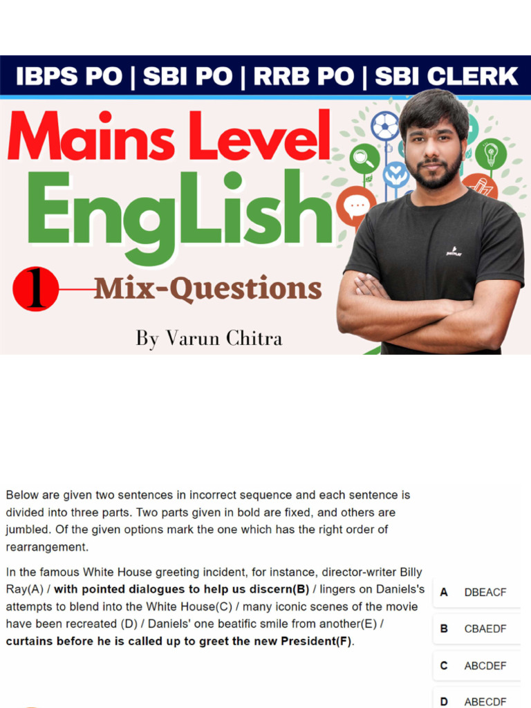 167) English High Level Questions For SBI PO MAINS | PDF | Law